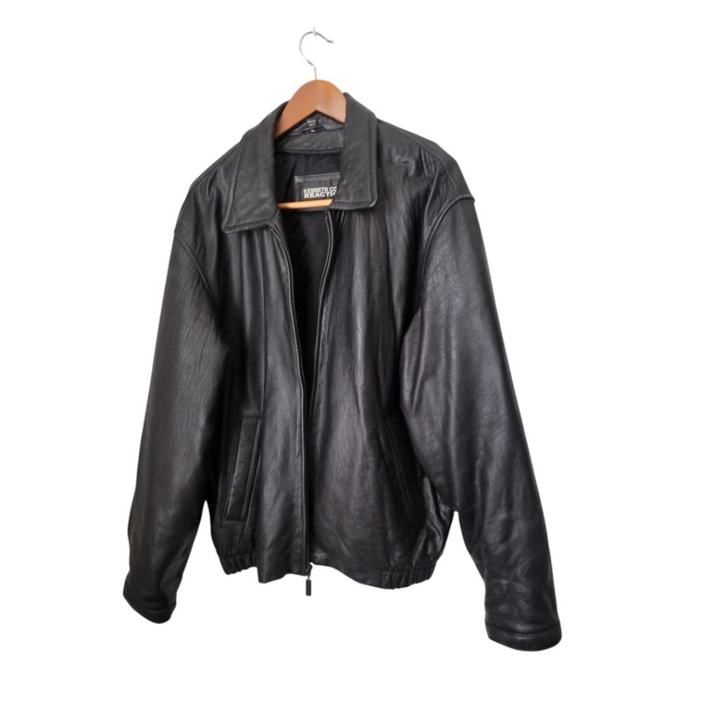 Men's Kenneth Cole Reaction Black Leather Bomber Jack… - Gem